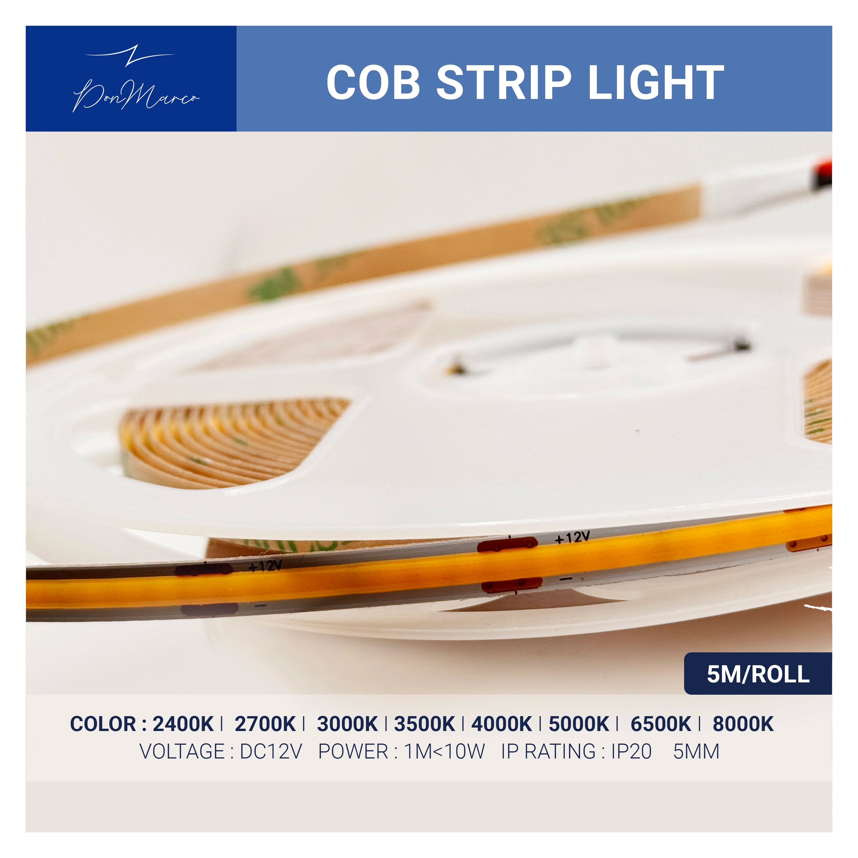 COB Strip Light - 5M Roll-DC-12V – DonMarco Electrical Fittings LLC