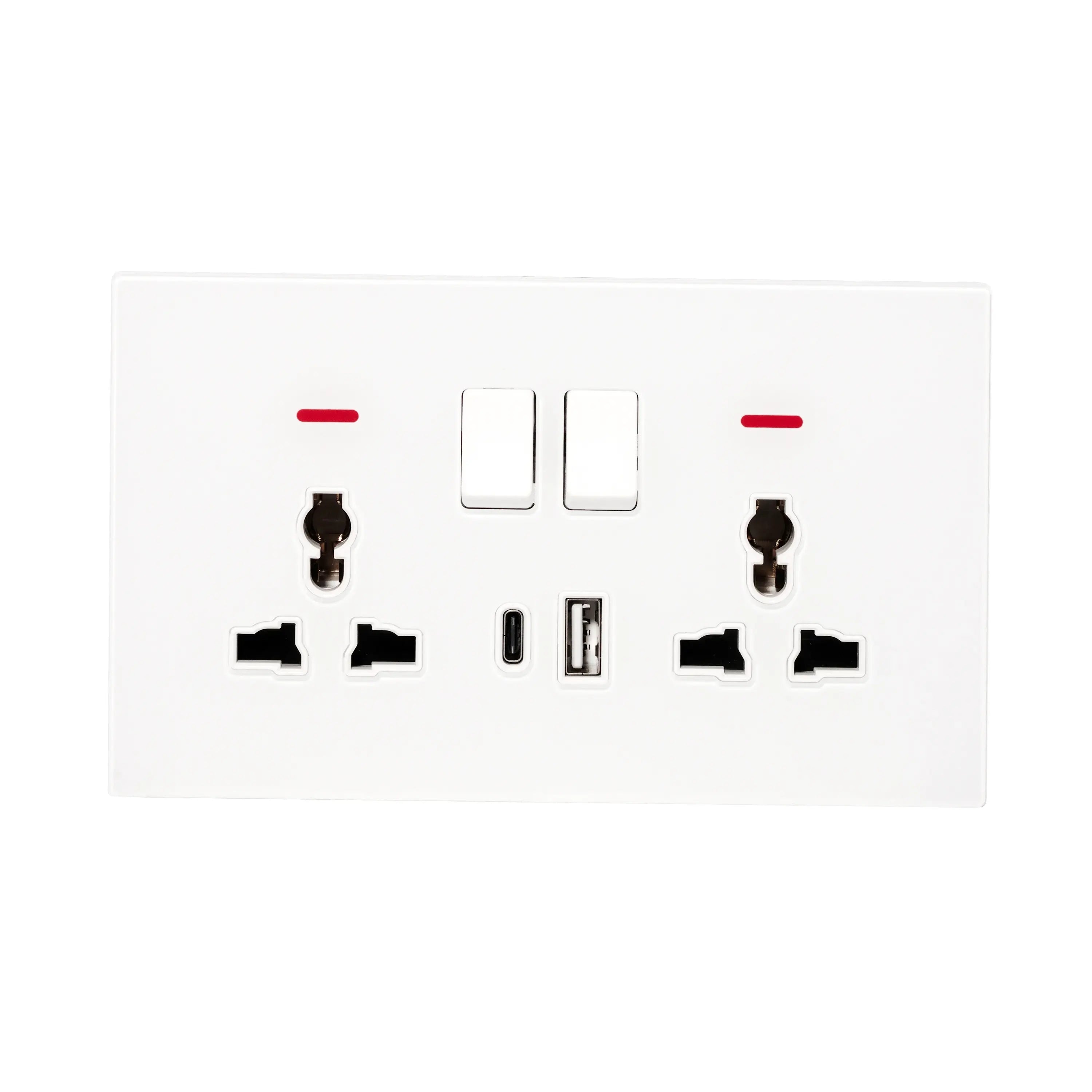 Double MF Socket 13A – USB + Type-C (5V 2.1A) – Ultra Thin Acrylic Gla ...